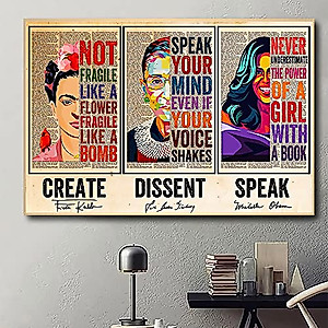 Schian Feminist Wall Art Poster Home Decor - Ruth Bader Ginsburg, RBG, Michelle Obama, Frida - Creat, Dissent, Speak - Powerful Women, Women Speak, Womens Rights - Unframed(18x12 inches)