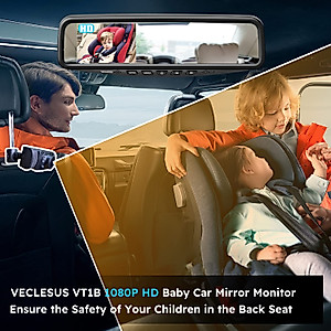 Baby Car Mirror Monitor, VECLESUS 1080P HD Rear Facing Baby Car Camera with 4.3” Baby Car Monitor, Easy Installation Baby Car Back Seat Camera for Baby Car Travel Safety for Car, SUV, Pickup