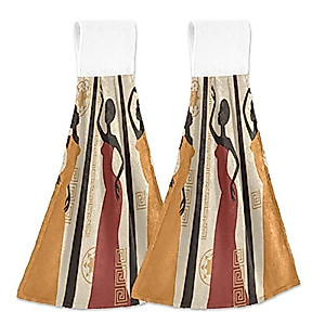 DOMIKING Absorbent Hanging Kitchen Hand Towels - Beautiful African American Women Dishcloths Decorative Hang Cloth Tie Towels for Farmhouse Housewarming Laundry Room