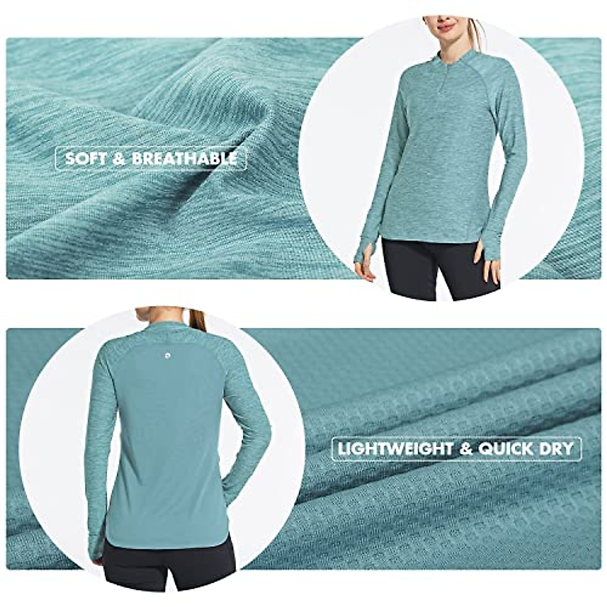 BALEAF Women's Running Shirts Quick Dry Lightweight Long Sleeve Pullover UPF50+ Moisture Wicking Hiking Light Blue Size M