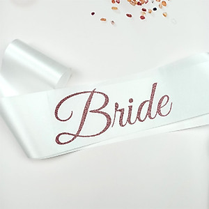 Magnusson's Garden Bride Sash, White and Rose Gold Glitter Bachelorette Party Sash for Future Mrs, Bridal Shower Sash for Bride-to-Be, Wedding Party Decorations