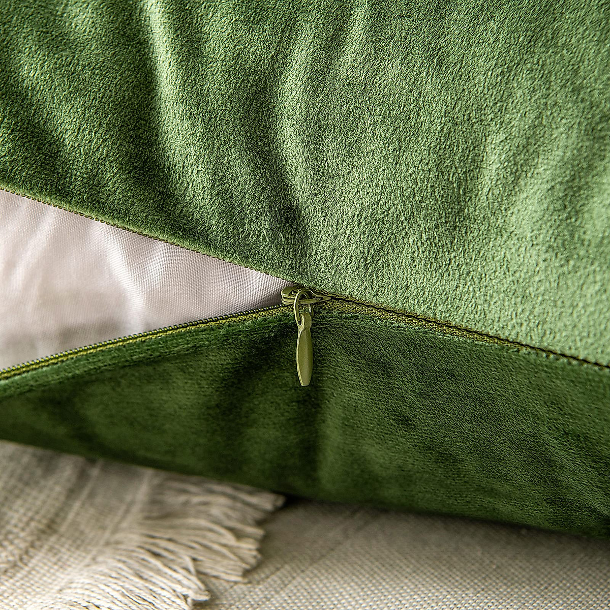 MIULEE Velvet Soft Solid Decorative Square Throw Pillow Covers Set Cushion Case for Spring Sofa Bedroom Couch 12 x 20 Inch Moss Green