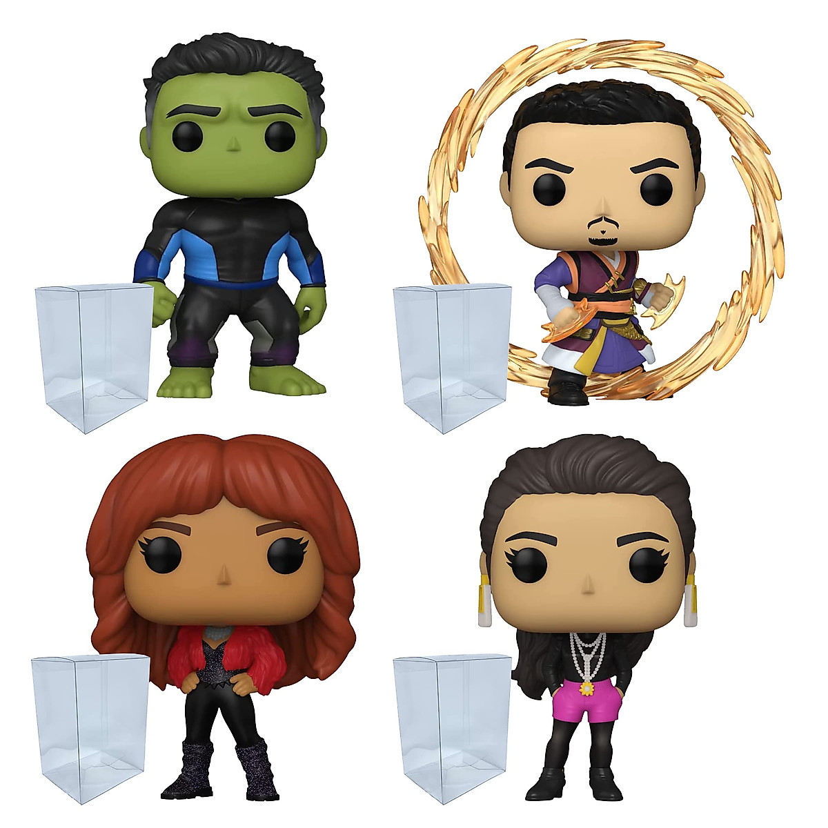 She-Hulk Funko Pop Set of 4 with Protector Bundle - Includes Hulk #1130, Wong #1131, Titania #1132 and Nikki #1133 Vinyl Figures with 4 Blue Salamander Emporium Plastic Protector Cases