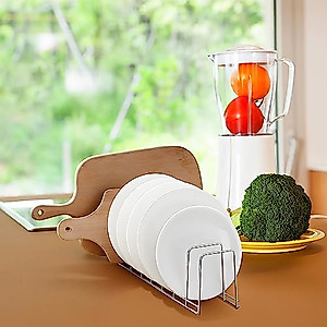 POUYRBA Pot Lid Organizer, 2pcs Silver Plate Pot Bowl Lid Rack Holder Rest Plates Organizer for Kitchen Cabinets File Folder Rack for Plates Pots Bowls Cutting Boards Reusable Containers and Books