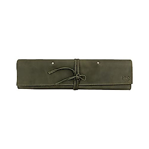 Hide & Drink, Rustic Full Grain Leather Knife Roll Case (5 pockets), Compact Carry-On Bag for Traveling Chefs & Cooks, Kitchen Tool Storage Organizer, Handmade, Dark Jade