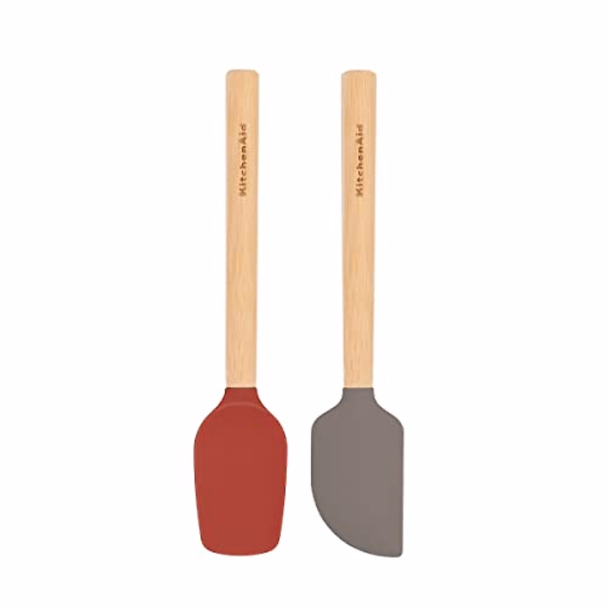 KitchenAid Bamboo Wood Handled Mini Spatula Set with Silicone Head, Set of 2, Empire Red/Gray