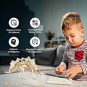 Gracefulhat DIY 3D Wooden Puzzle Set of 3 STEM Toys with Simulated Animal and Dinosaur Models, Suitable for Children and Aged 6-12 and Above, Non-Toxic Wood Material