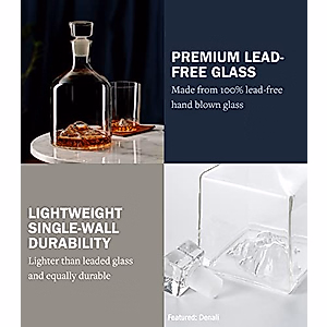 Whiskey Peaks Half Dome Decanter, 44 fl oz, Glassblown, Lead-Free Crystal with Stopper