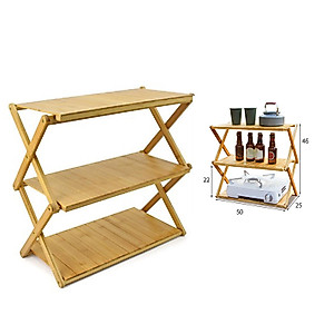 Folding Storage Rack, Powerful Load Bearing Large Storage Space Multi Layer Wooden Foldable Shelf Smooth for Outdoor Camping (3 Layers)