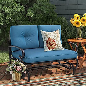Crownland Outdoor Patio Glider Chair Porch Furniture Loveseat Seating, Wrought Iron Look Rocking Bench for Outside with Cushion(Peacock Blue)