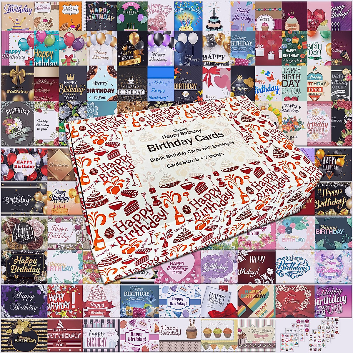 Happy Birthday Cards, 104 Birthday Card Bulk with Envelopes - Blank Inside, 5 x 7 inches Assorted Birthday Greeting Cards in Box
