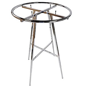 SSWBasics Chrome Round Clothing Rack (36" Diameter, 48"-72" H, 3" Increments) - with Push Button Adjustable Legs - Round Garment Rack for Retail, Thrift, and Consignment Shops