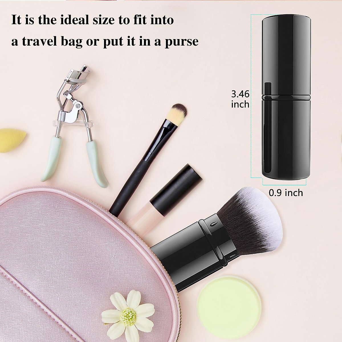 Falliny Retractable Kabuki Makeup Brushes, Travel Face Blush Brush, Portable Powder Brush with Cover for Blush, Bronzer, Buffing, Highlighter Flawless Powder Cosmetics