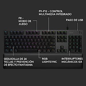 Logitech G513 Lightsync RGB Mechanical Gaming Keyboard - Cable Connectivity - USB 2.0 Type A Interface - English - Windows - Mechanical Keyswitch - Carbon (Renewed)