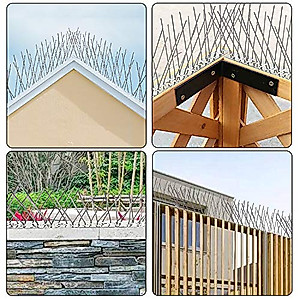 QIEGL Bird Spikes for Pigeons Small Birds Anti Bird Spike Metal Bird Deterrent Spikes Stainless Steel Fence Spikes Cover 25 Feet (23 Pack Uninstalled)