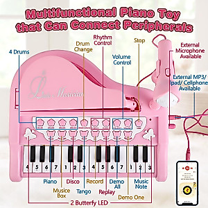 Toddler Piano Keyboard Toy - Toy Piano for 1 2 3 Years Old Girls Birthday Gift Piano Multi Functional Musical Toy with Microphone