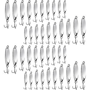 HESTYA 20 Pieces Fishing Lures Fishing Spoons Saltwater Treble Hooks Lures Hard Metal Spinner Baits 5 Sizes Casting Spoon Lures for Salmon Bass in 1/5 oz 1/4 oz 3/8 oz 1/2 oz 3/4 oz (Silver)