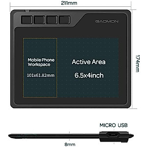 GAOMON S620 Graphics Tablet 6.5 x 4 Inches Pen Tablet with 4 Express Keys and Battery-Free Pen for Digital Drawing and Gaming on Windows&Mac OS & Android Device
