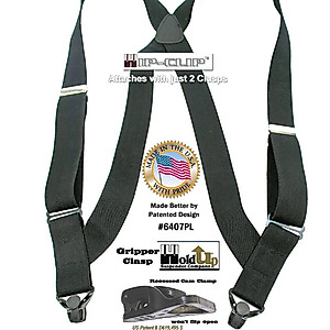 Hold-Up Hip-clip Style Suspenders for Men 1 1/2" Wide (Black/Plastic Clip)