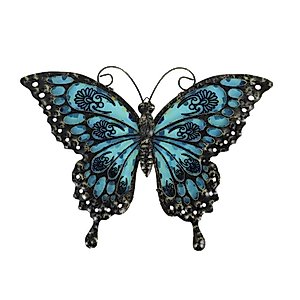 LIFFY Metal Butterfly Wall Decor Glass Outdoor Wall Art Sculptures 12" Hanging Garden Decorations Indoor Home Decorative Ornaments for Patio Yard Fence Bedroom Living Room