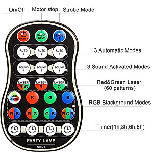 DJ Disco Stage Party Lights with Laser & Projector Ball, Portable Strobe Rave Lights with Sound Activated & Remote Control,Decoration and Gifts for Christmas Birthday Halloween Parties Indoor, Outdoor