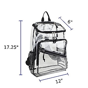 Eastsport Clear Backpack Top Loader Stadium Approved See Through Transparent w/Adjustable Padded Straps - Black