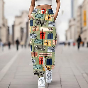 Black 2023 Friday Deals,Red Wine Glass Print Womens Wide Leg Sweatpants Christmas Print Drawstring Baggy Sweatpants Merry Christmas Print Straight Leg Running Sweatpants Green XL
