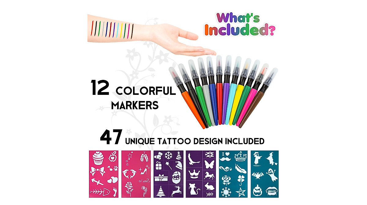12 Pcs Temporary Tattoo Markers for Safe Body Art