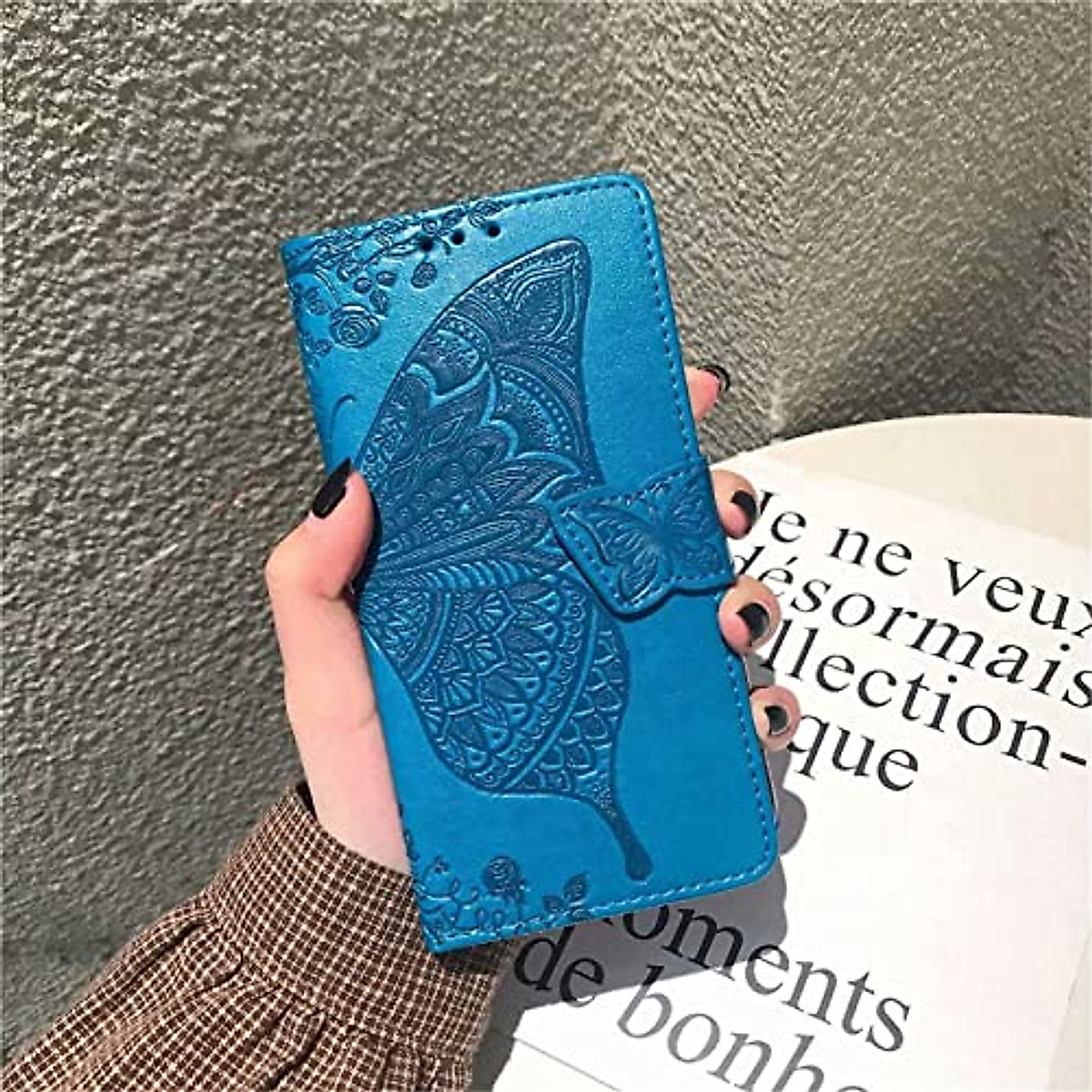 MTQLX for Samsung Galaxy S9 Plus Wallet Case,Luxury 3D Embossing Butterfly Woman Flip Leather Wallet Case with [Wrist Strap] for Samsung Galaxy S9 Plus - Blue