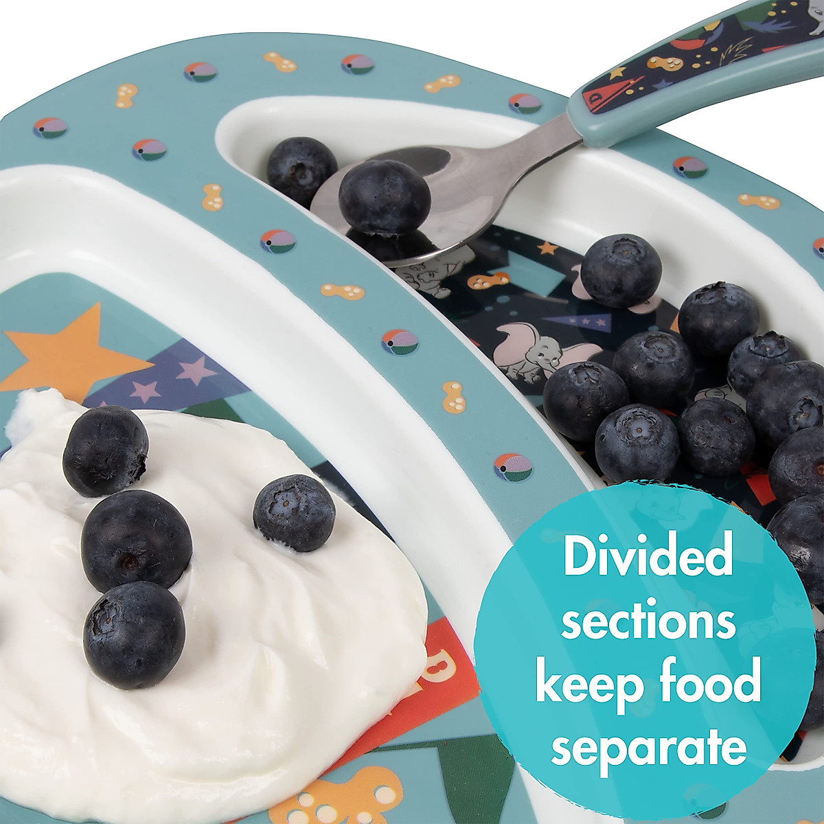 The First Years Disney Dumbo Meal Time Toddler Feeding Supplies - Includes Toddler Plate, Toddler Bowl, Cup, Fork, and Spoon - Baby Feeding Supplies - 5 Count