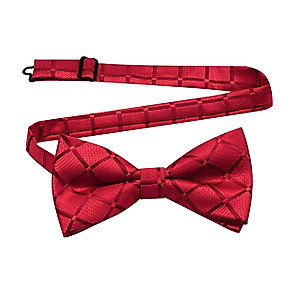 GUSLESON Mens Wedding Red Suspenders Pre-tied Bow Tie and Pocket Square Set Male Plaid Adjustable Tuxedo Suspender (0102-13)