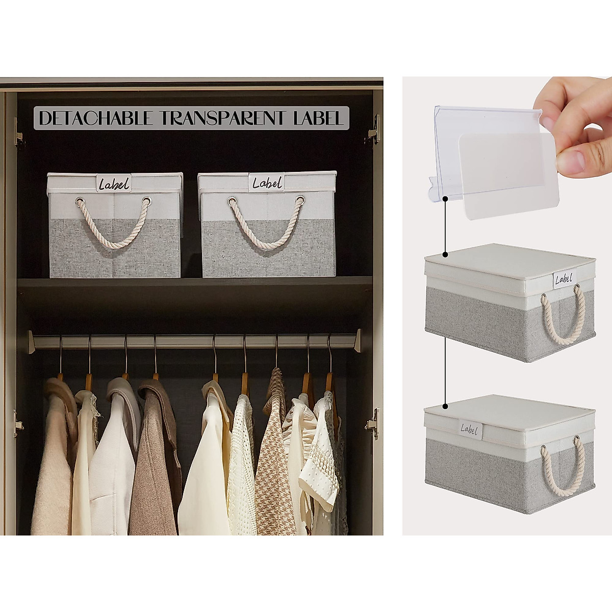 LoforHoney Home Bundle- Storage Baskets with Clear Window,2-Pack & Storage Bins with Lids, Beige & Gray, 2-Pack