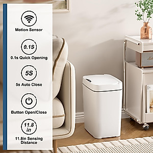 Vanpopubs 2 Pack 2.7 Gal Bathroom Trash Can with Lid, Automatic Trash Can Small Smart Garbage Can Touchless, Slim Motion Sensor Waterproof Plastic Trash Bins for Bedroom Office Kitchen Toilet