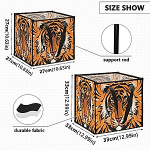 Kigai Striped Bengal Tiger Foldable Storage Basket Bin Closet Cubes Kids Toys Organizer Boxes for Nursery Home Drawer Storage Box Decorative,Hangable