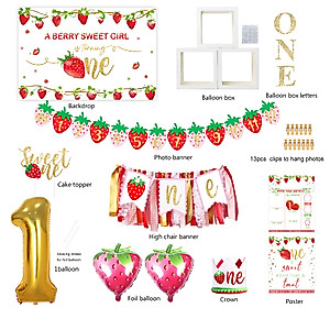 YSHMFEUX Strawberry 1st Birthday Decorations Party Supplies, Strawberry Sweet One Birthday Decor, Berry First Birthday Party Supplies, 1st Birthday g Girl Decoration