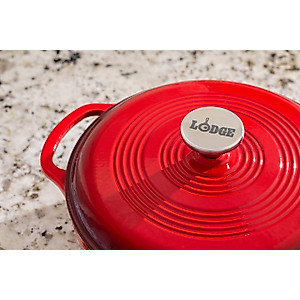 Lodge 3 Quart Enameled Cast Iron Dutch Oven with Lid – Dual Handles – Oven Safe up to 500° F or on Stovetop - Use to Marinate, Cook, Bake, Refrigerate and Serve – Island Spice Red