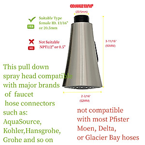 Kitchen Faucet Head Replacement Simple Kitchen Sink Faucet Parts Kitchen Faucet Head G 1/2 Pull Down Faucet Spray Head Movable Kitchen Tap Head Faucet Sprayer Water (Brushed Nickel-2 models)