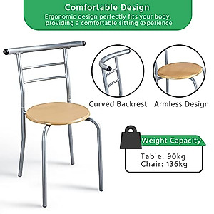 Yaheetech 3 Piece Round Dining Table Set Kitchen Breakfast Table Set for 2 Dining Table with 2 Chairs Space Saving Table Set w/Metal Frame, Wine Rack for Small Space/Dining Room/Apartment, Natural