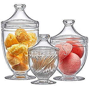 Amazing Abby - Aspire - Acrylic Bathroom Canisters (3-Piece Set), Plastic Apothecary Jars for Vanity, BPA-Free and Shatter-Proof, Great for Cotton Balls, Bath Sponges, Shower Balls, and More