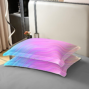 Erosebridal 100% Organic Cotton Rainbow Comforter Cover, Girls Bright Iridescent Striped Inspired Curved Lines Gradient Tie Dye Effect Hippie Comfy Bedding Set, Full Size, Teal Pink
