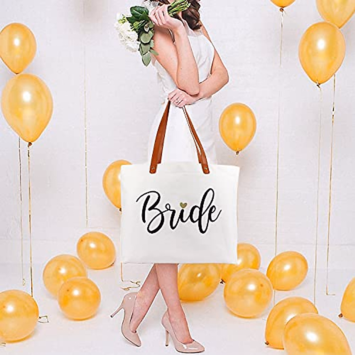 Lamyba Bride Bag with Makeup Bag, Mrs Tote Bag, Bride to be Gifts/Bridal Shower Gifts for Bride, White