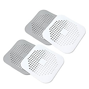 4 Pcs Drain Hair Catcher Square TPR Shower Hair Stopper with Suction Cup for Bathroom Bathtub Kitchen Gray White