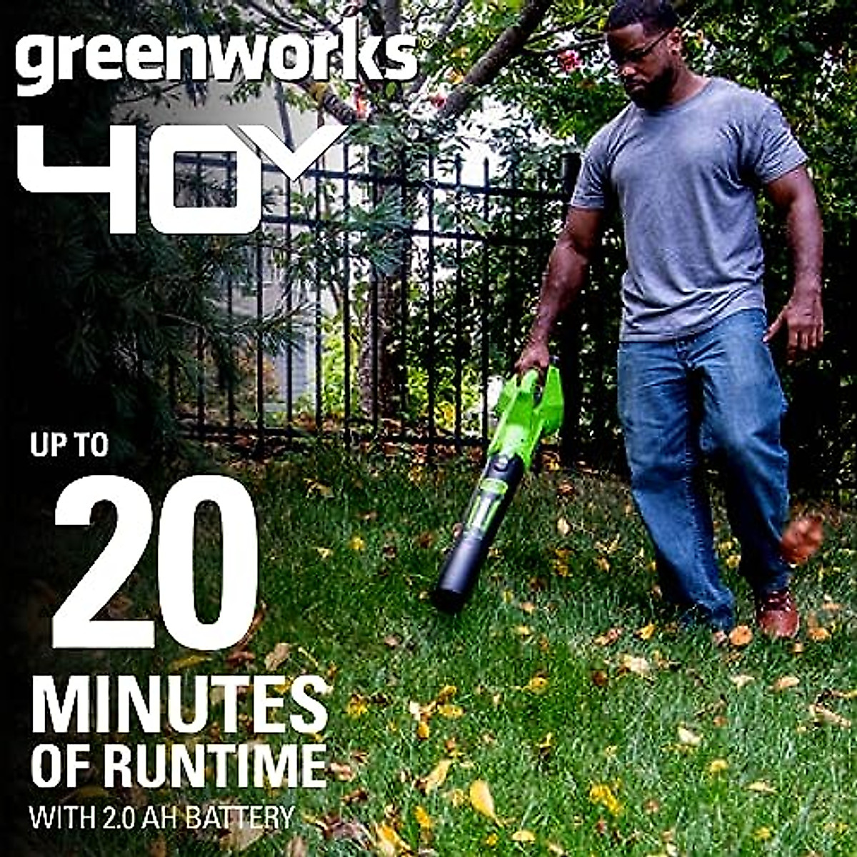 Greenworks 40V (100 MPH / 350 CFM) Cordless Axial Leaf Blower, 2.0Ah Battery and Charger Included