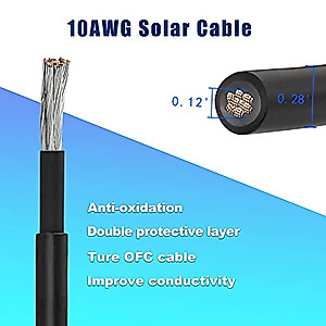 Kimbluth 10 AWG Solar Wire 30FT Red & 30FT Black Tinned Copper Wire, 10 Gauge Solar Panel Cable OFC Oxygen Free Copper Wire for Solar Panel Automotive Trailer Marine Outdoors (Red&Black)