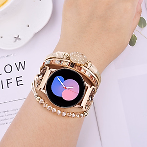 VISOOM Beaded Boho Bracelet for Samsung Galaxy Watch 5/6/4/3/Active2/Watch 6/4 Classic Bands Women, 20mm Leather Fashion Watch Bands for Watch 5 Pro Cute Multilayer Wrap Samsung Galaxy Watch Bands