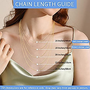 Jewlpire 18K Over Gold Chain Necklace for Women Girls - 0.8mm Box Chain 925 Sterling Silver Chain Super Thin & Sturdy Women's Chain Necklaces 18 Inch