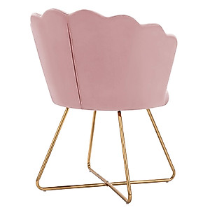 DUHOME Velvet Accent Chair，Living Room Chair with Back for Bedroom, Shell Shaped Living Room Chairs with Golden Metal Legs, Salmon Pink