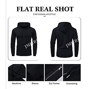 JMIERR Mens Waffle Hoodie Long Sleeve Drawstring Plaid Jacquard Hooded Zip Pockets Sweatshirt, US 46(XL), Blue