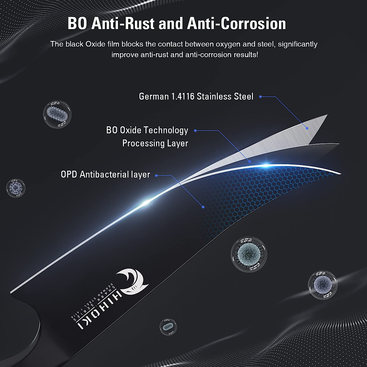 HiHoKi 8.5" Super Sharp Chef's Knife with Sheath - Black Shark Series-German High Carbon 1.4116 Stainless Steel -Pro Kitchen Cooking Knife, BO Oxidation, No Rust, Peeler, Sharpener & Gift Box Included