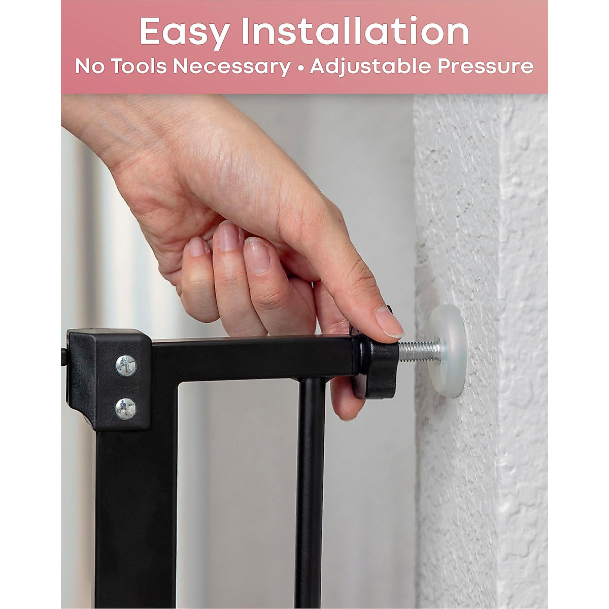 InnoTruth 28.9-42.1" Wide Baby Gate for Stairs, 30" Tall Dog Gates for Doorways Expandable One-Hand Open, Easy Walk Through Dual Lock Metal Pet Gates for Dogs, Black-Family & Mom's Choice Award Winner